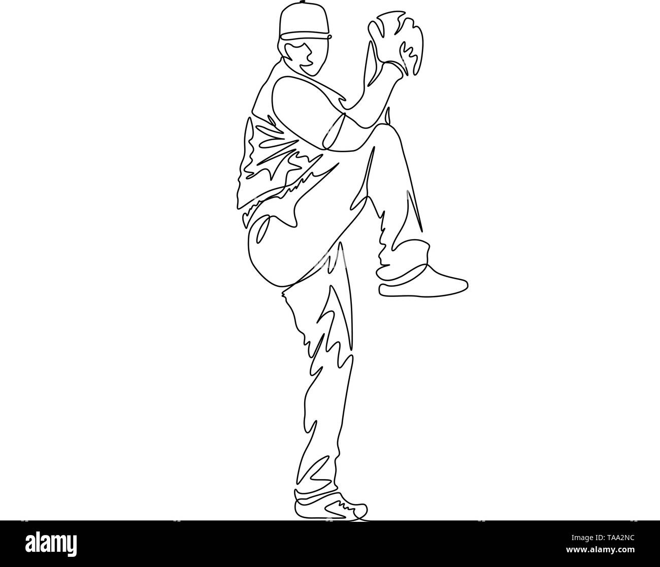 Continuous line pitcher going to throw the ball Stock Vector Image ...