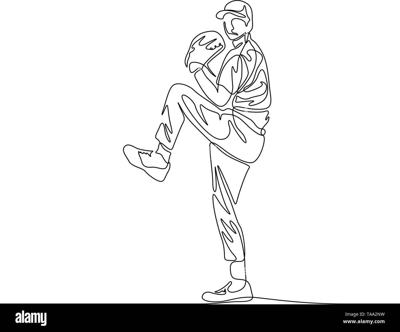 Continuous line baseball pitcher going to throw the ball Stock Vector ...