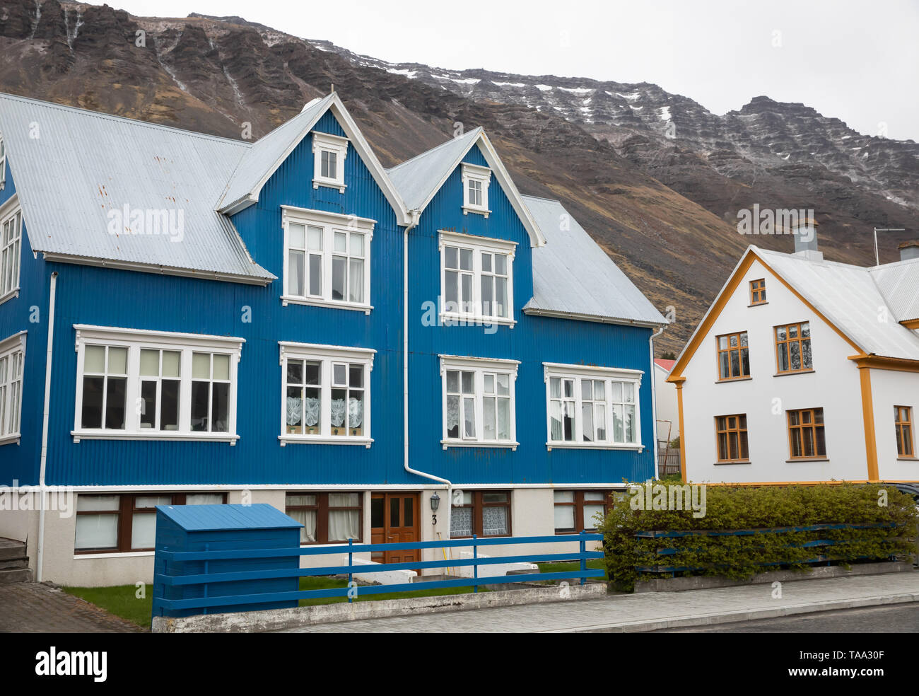 Bright blue house in isafjordour, Iceland Stock Photo - Alamy