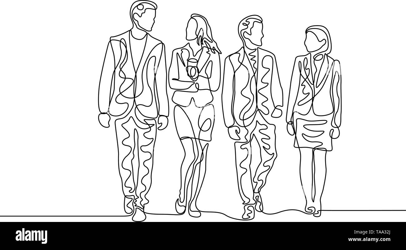 Continuous one line Team of businesspeople discussing work Stock Vector ...