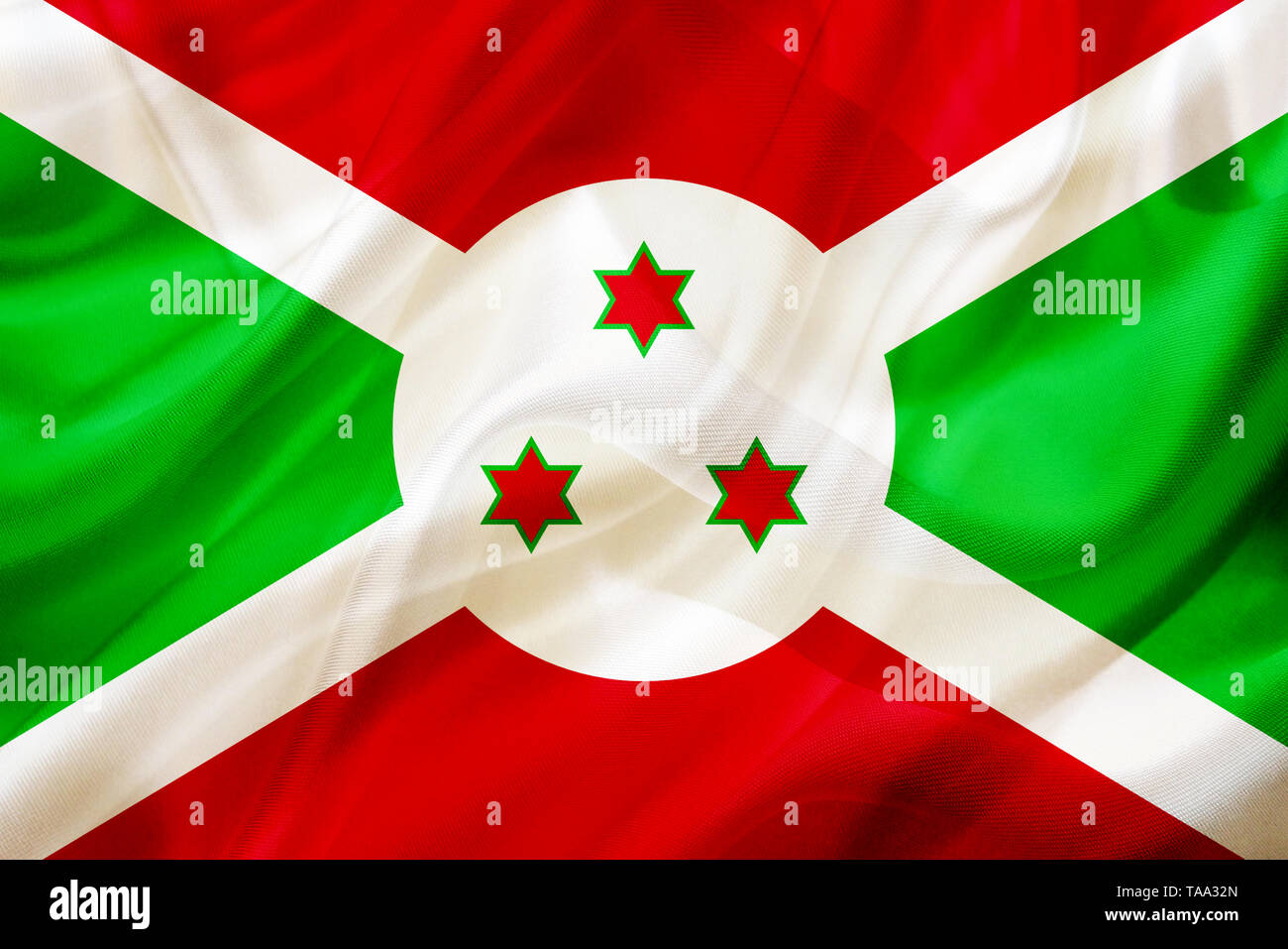 Burundi country flag symbol on silk or silky waving texture. Smooth ...