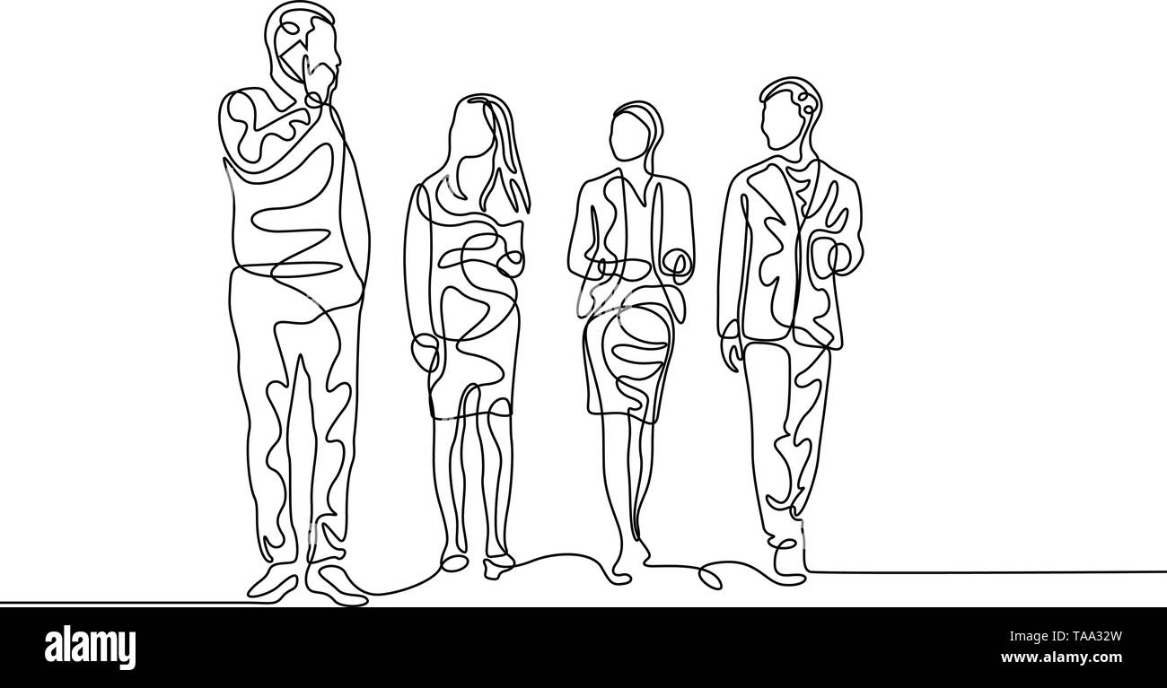 Continuous one line team of businessmans with boss discussing work ...