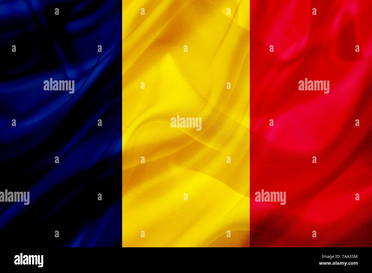 Chad country flag symbol on silk or silky waving texture. Smooth fabric ...
