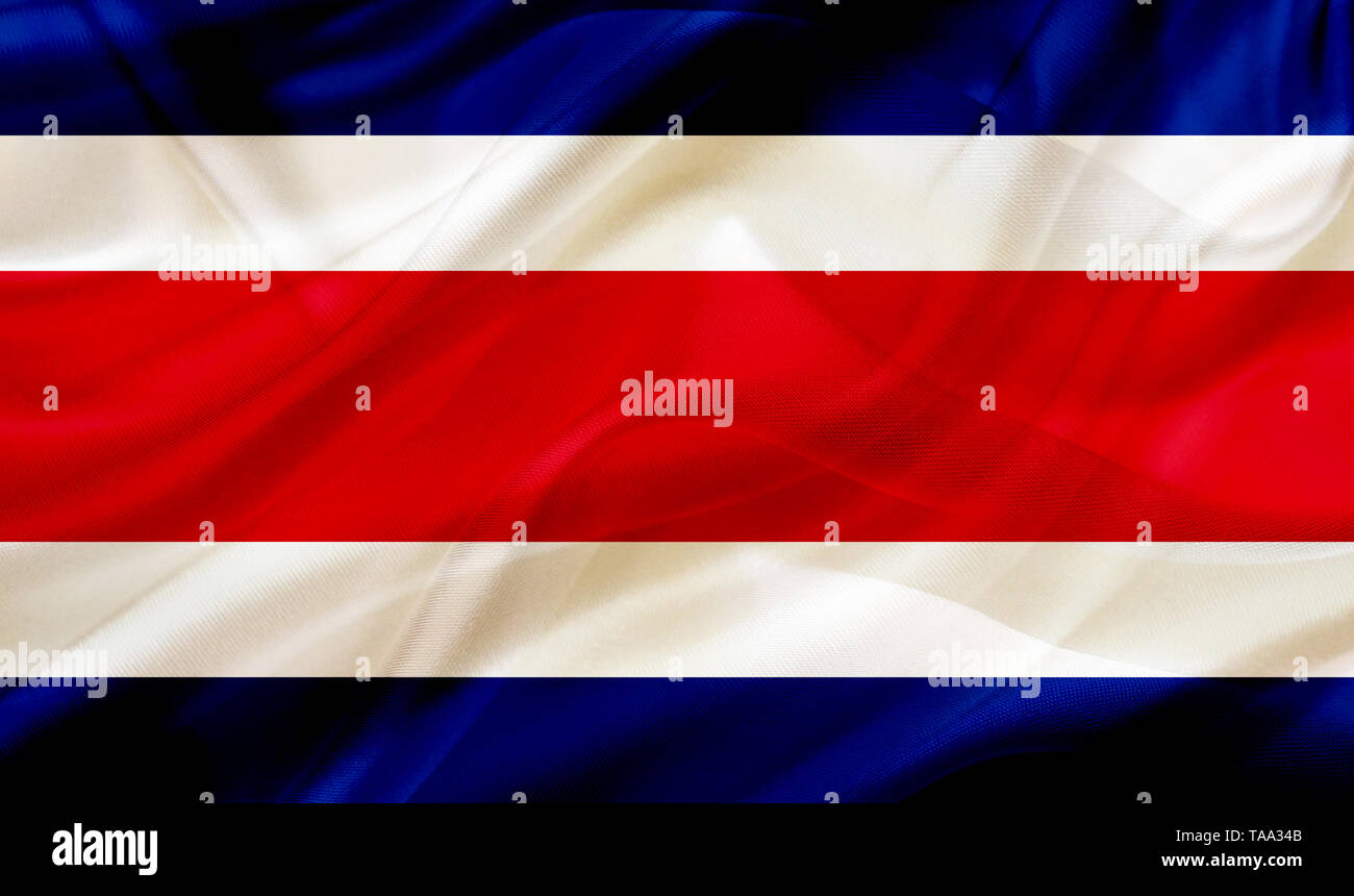 Costa Rica country flag symbol on silk or silky waving texture. Smooth ...