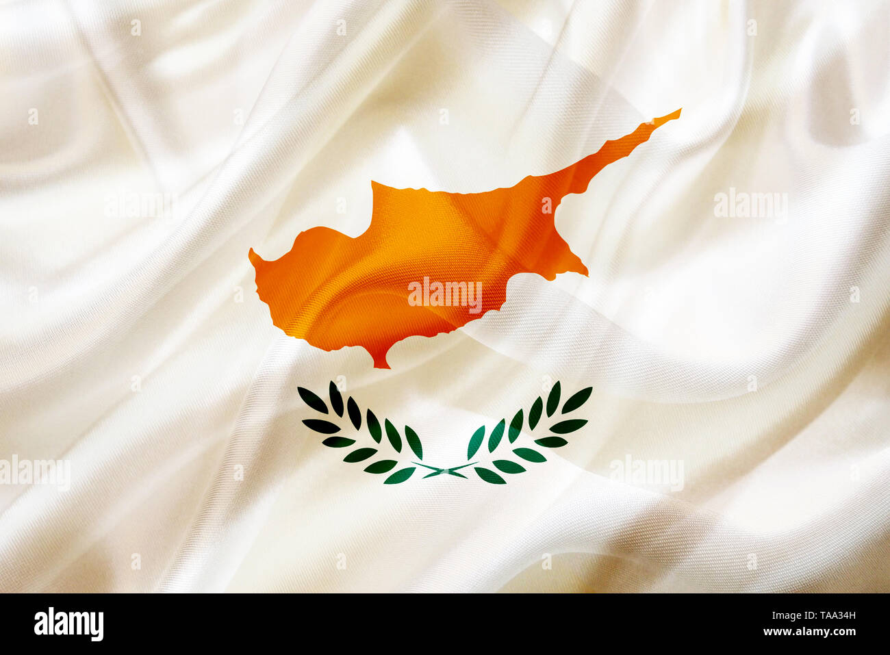 Cyprus country flag symbol on silk or silky waving texture. Smooth ...