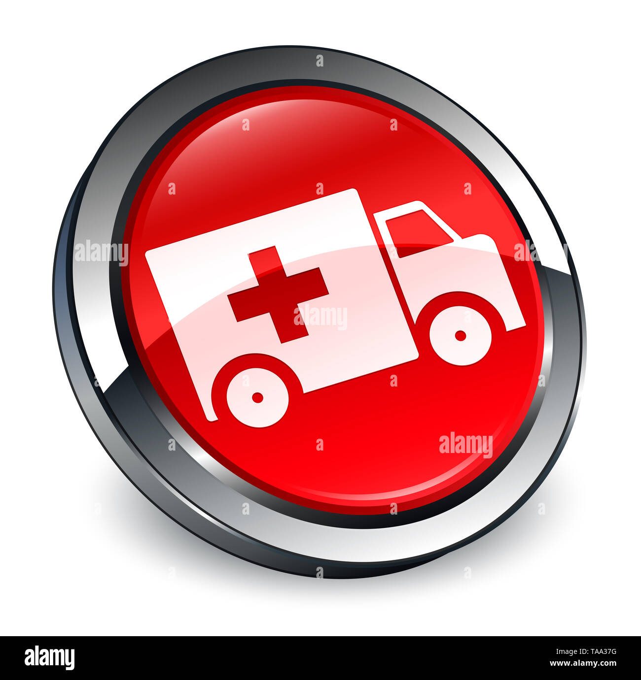 Ambulance icon isolated on 3d red round button abstract illustration ...