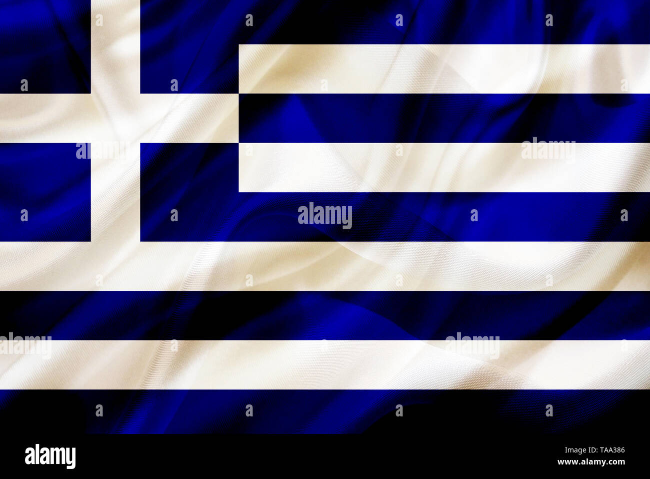Greece country flag symbol on silk or silky waving texture. Smooth ...