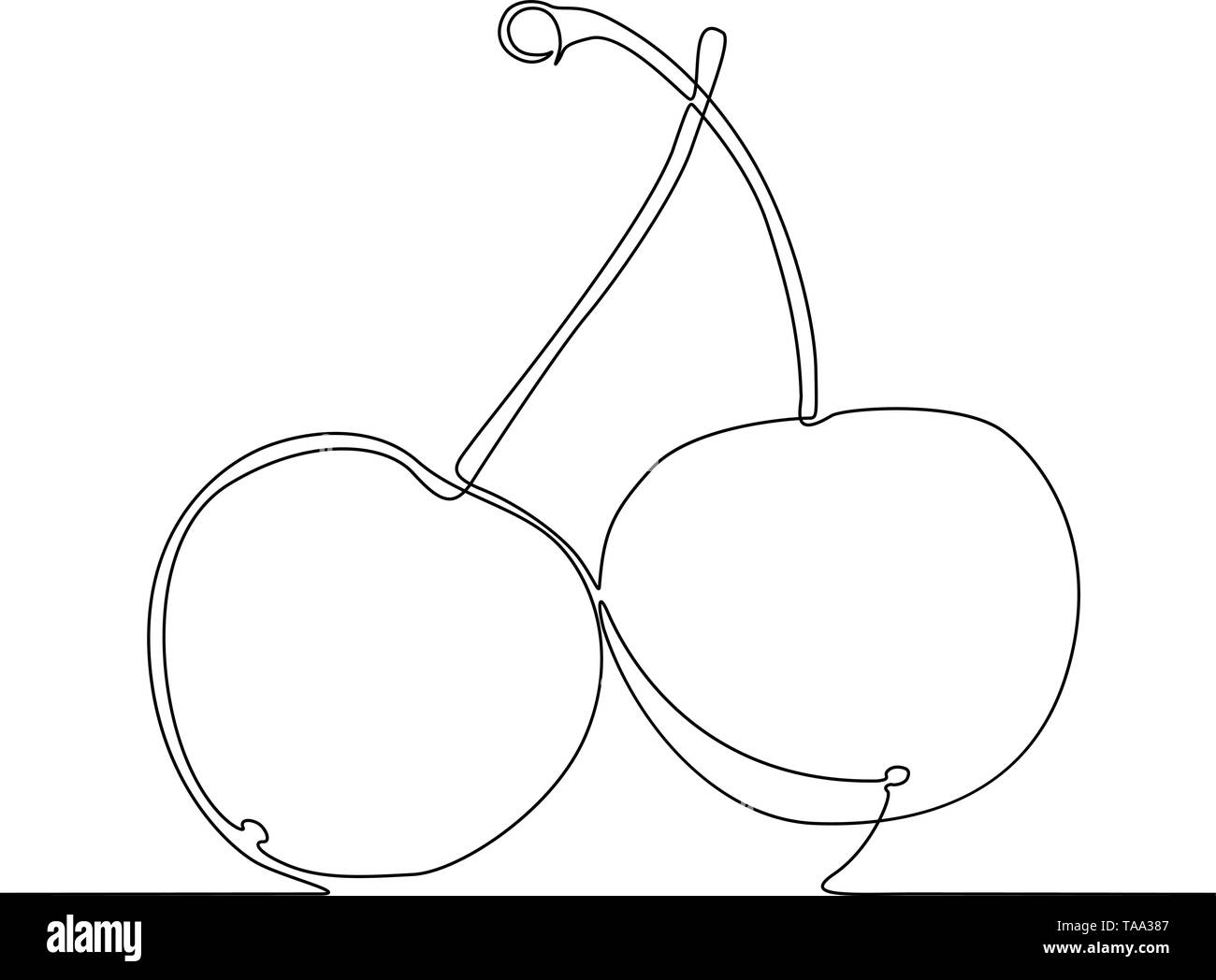 Continuous one line drawing cherry, berry. Vector illustration Stock ...