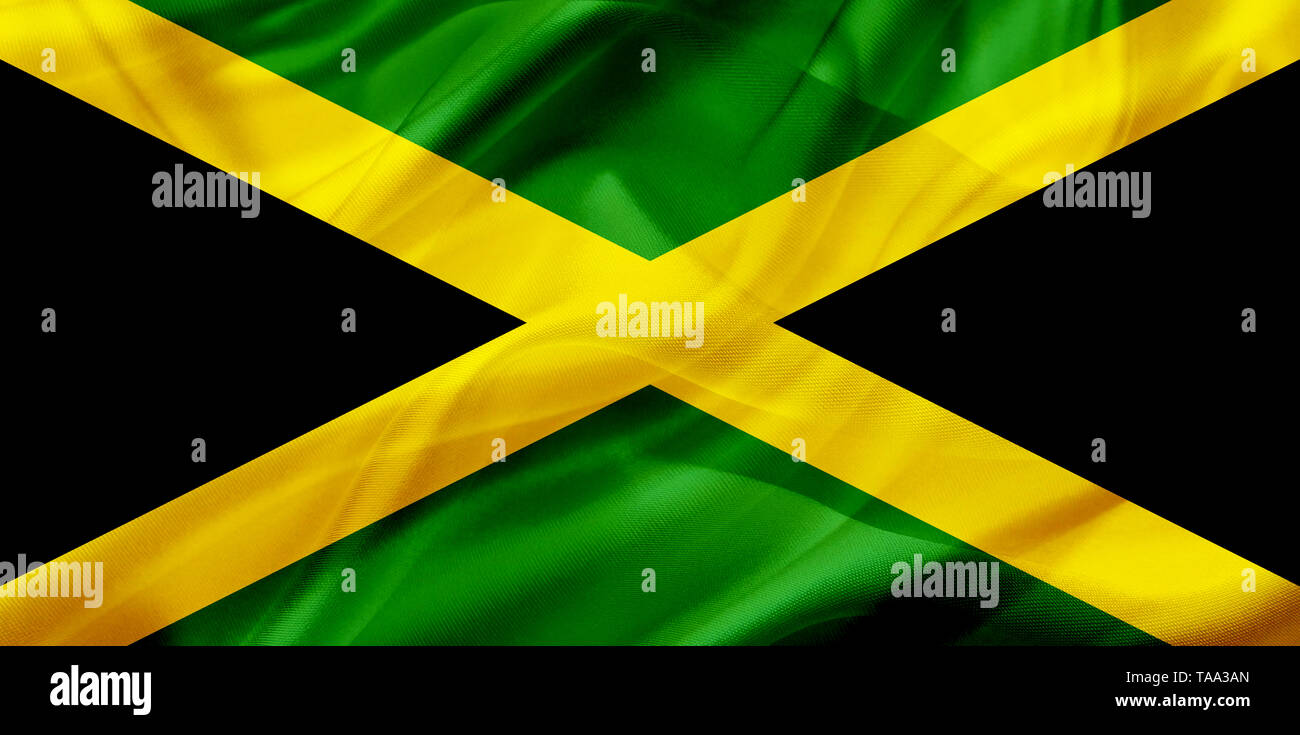Jamaica country flag symbol on silk or silky waving texture. Smooth ...