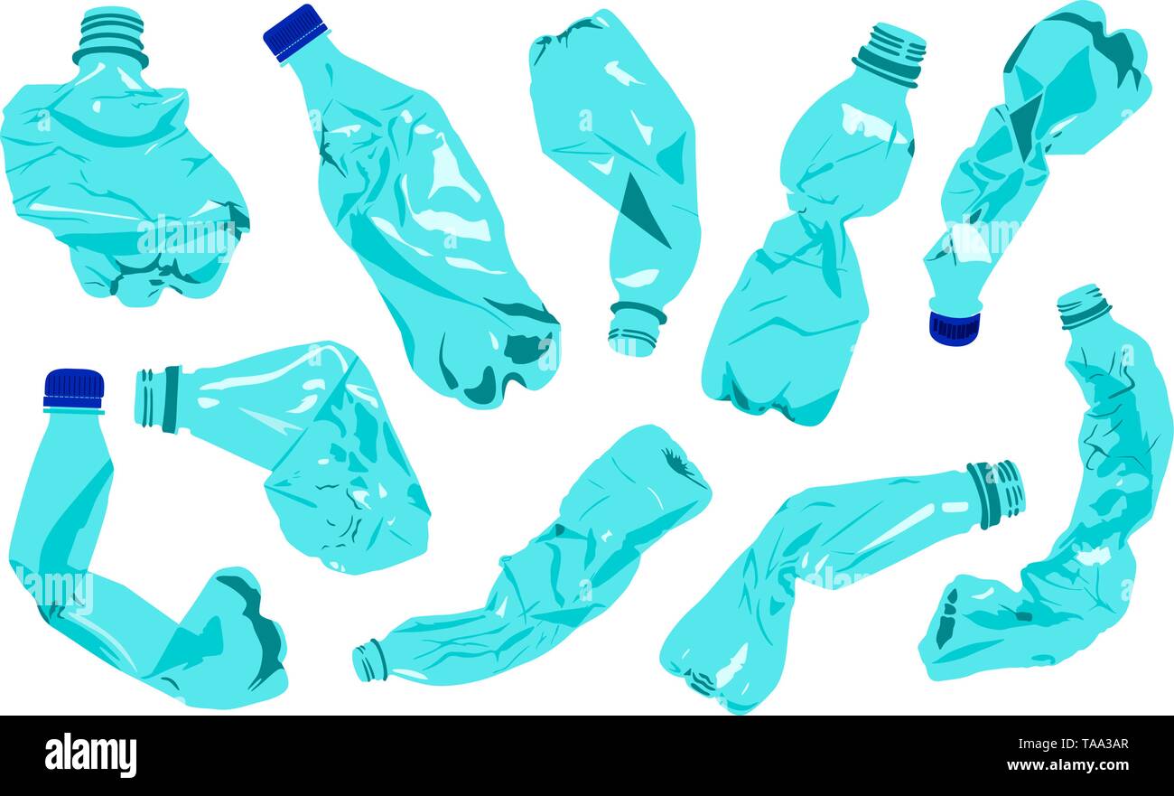 Set of rumpled plastic bottles, Plastic pollution, Ecology problem ...