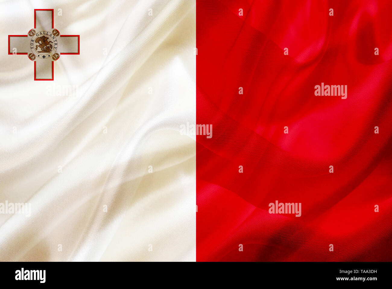 Malta country flag symbol on silk or silky waving texture. Smooth ...