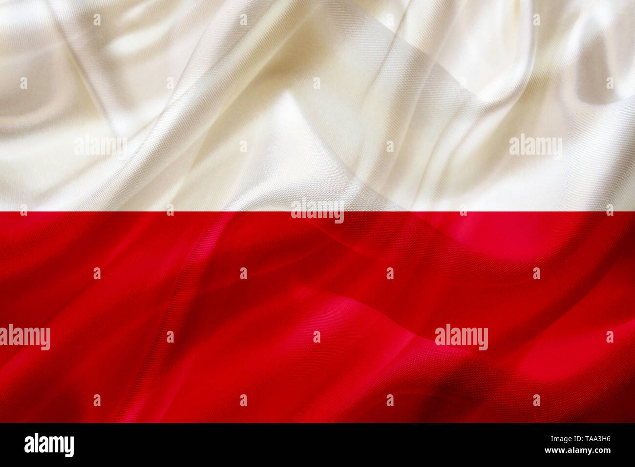 Poland country flag symbol on silk or silky waving texture. Smooth ...