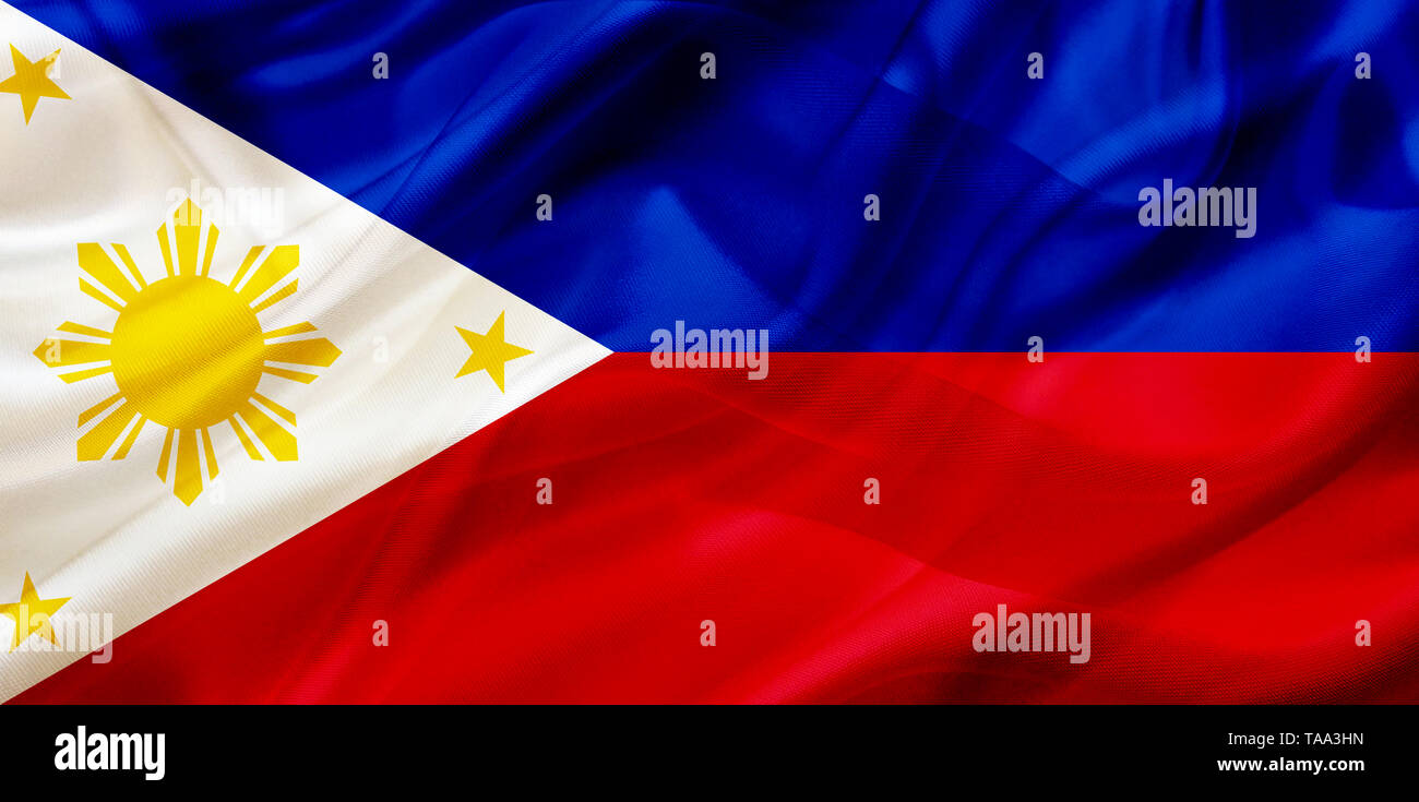 Philippines country flag symbol on silk or silky waving texture. Smooth ...