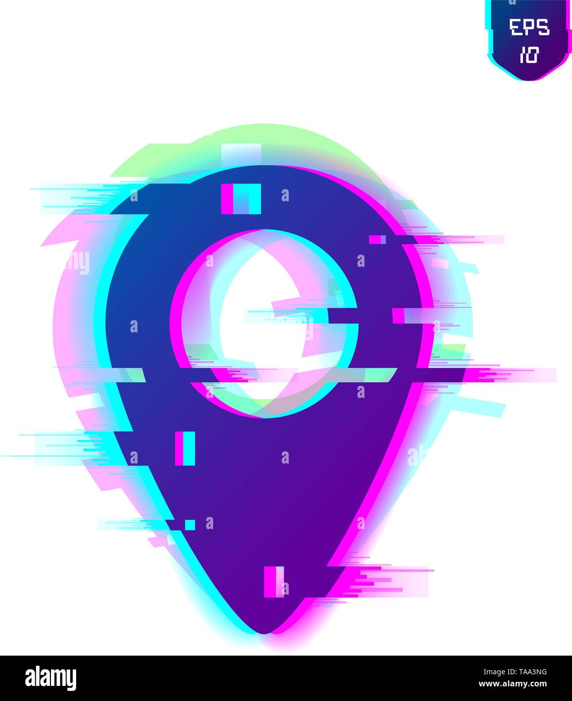 Maps pin with glitch effect isolated on white background Stock Vector ...