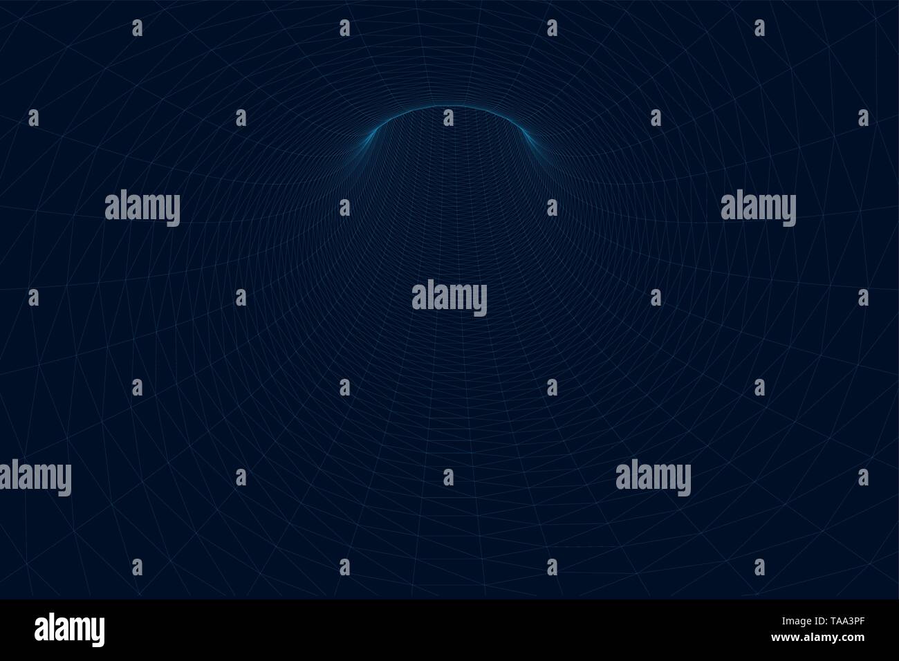 Polygonal tunnel of blue lines on a dark background. Tunnel leading up ...