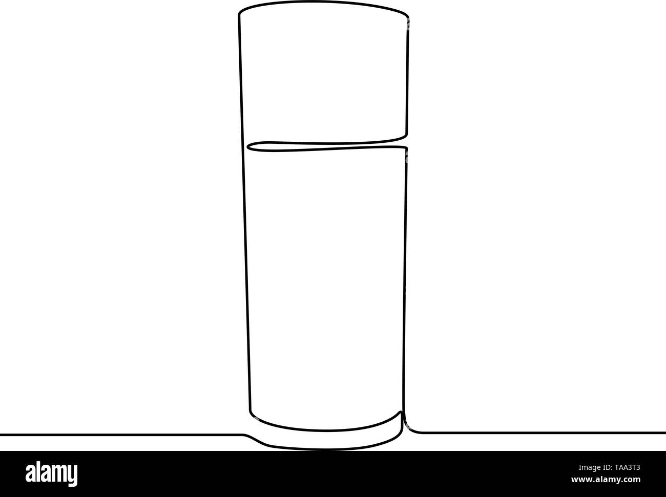 Glass of water continuous line vector illustration isolated on white ...