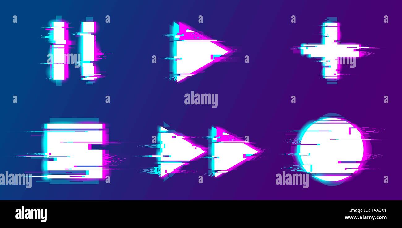 Glitch play, pause, record, play buttons Stock Vector Image & Art - Alamy