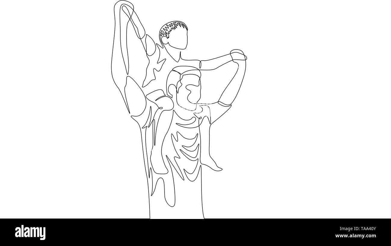 Continuous line drawing son sitting on father shoulders Stock Vector ...