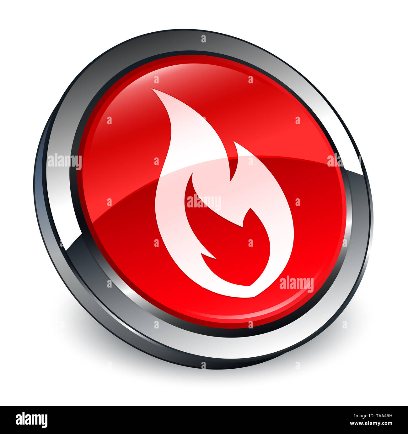 Fire flame icon isolated on 3d red round button abstract illustration ...