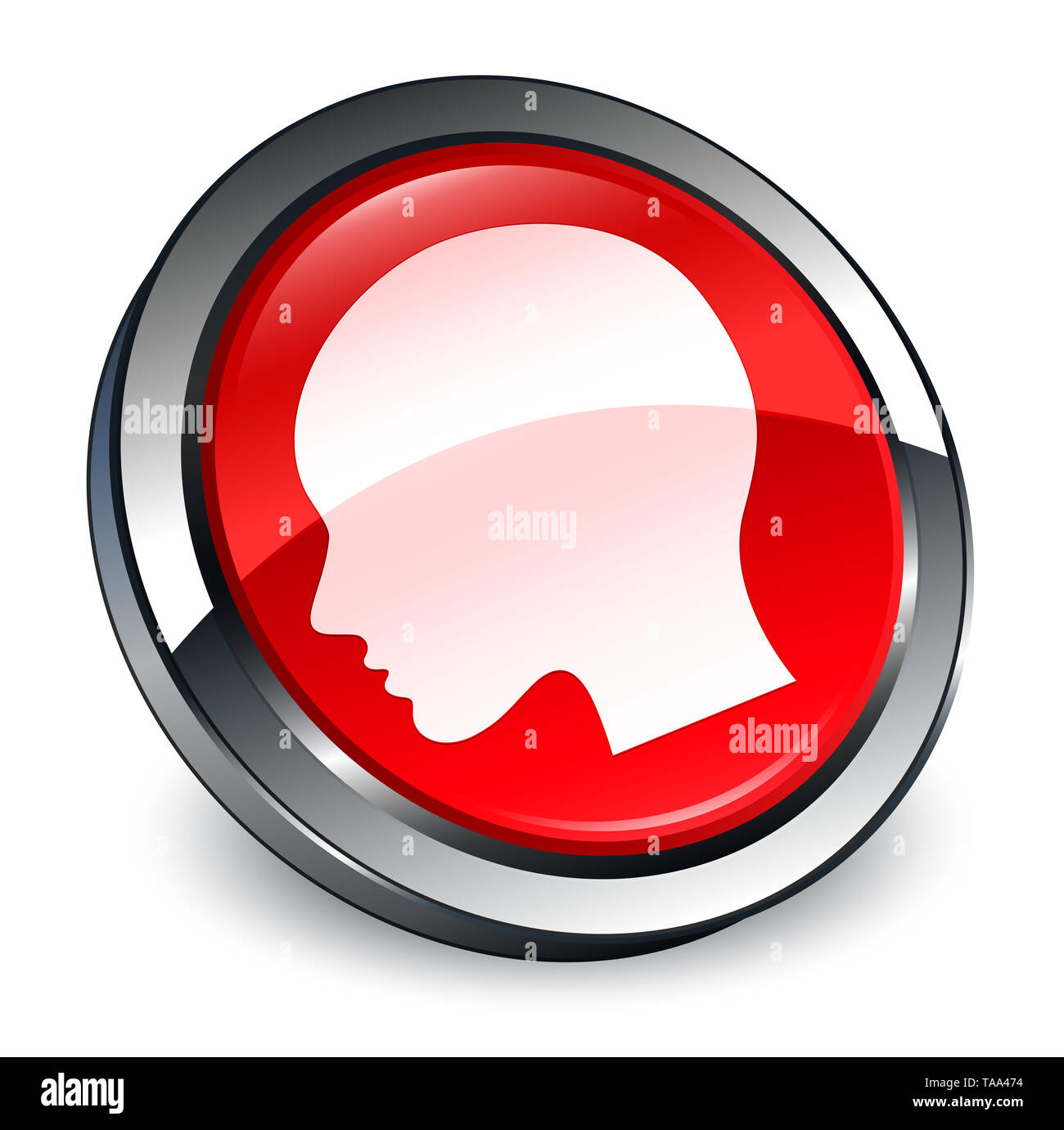 Head woman face icon isolated on 3d red round button abstract ...