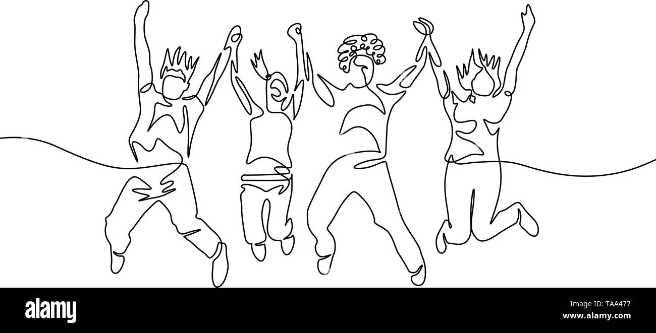 Continuous one line drawing jumping diversity group Stock Vector Image ...