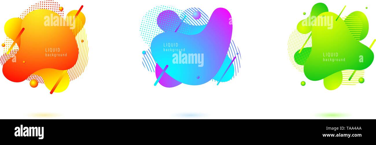 Set of Abstract liquid shape. Fluid design, dynamical colored forms and ...