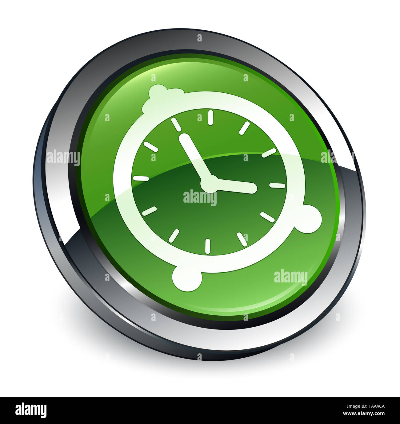 Alarm clock icon isolated on 3d soft green round button abstract ...