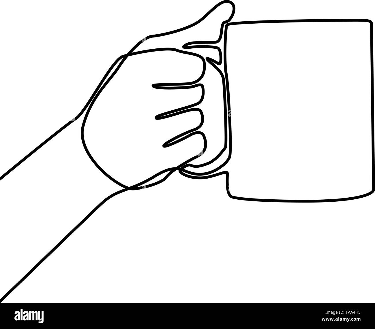 Hand holding mug with tea or coffee. Continuous line drawing Stock ...