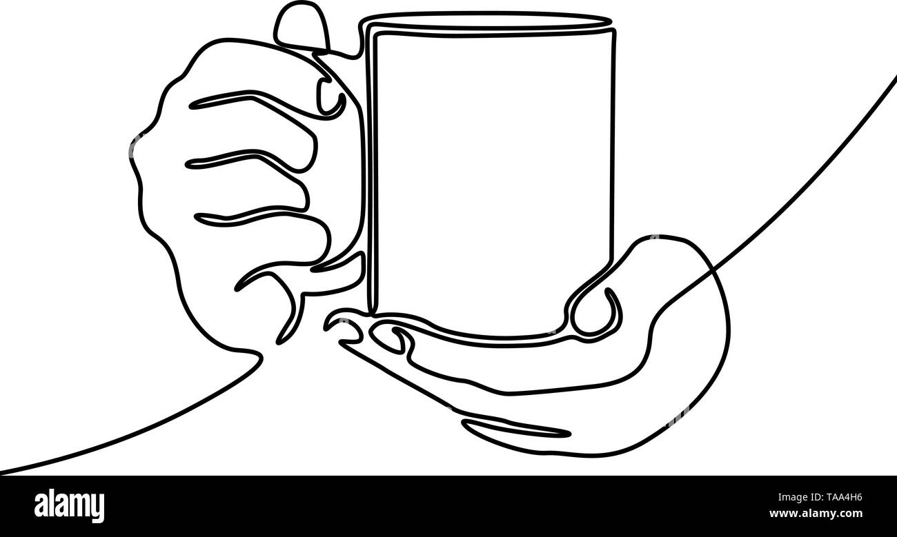 Continuous line drawing Hand holding mug with tea or coffee Stock ...