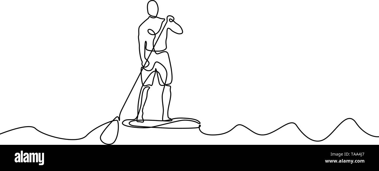Continuous line man standing on paddle board. Vector illustration Stock ... Continuous line man standing on paddle board. Vector illustration Stock ...