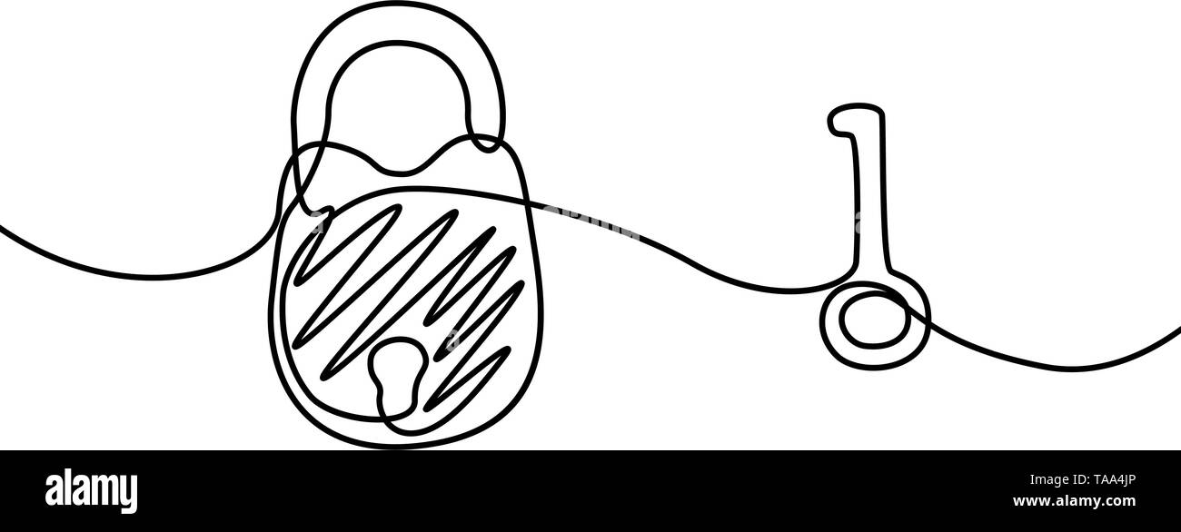 Padlock with key. Continuous line drawing. Vector illustration Stock ...
