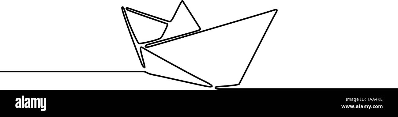 Continuous line drawing Simple paper ship. Vector illustration Stock ...