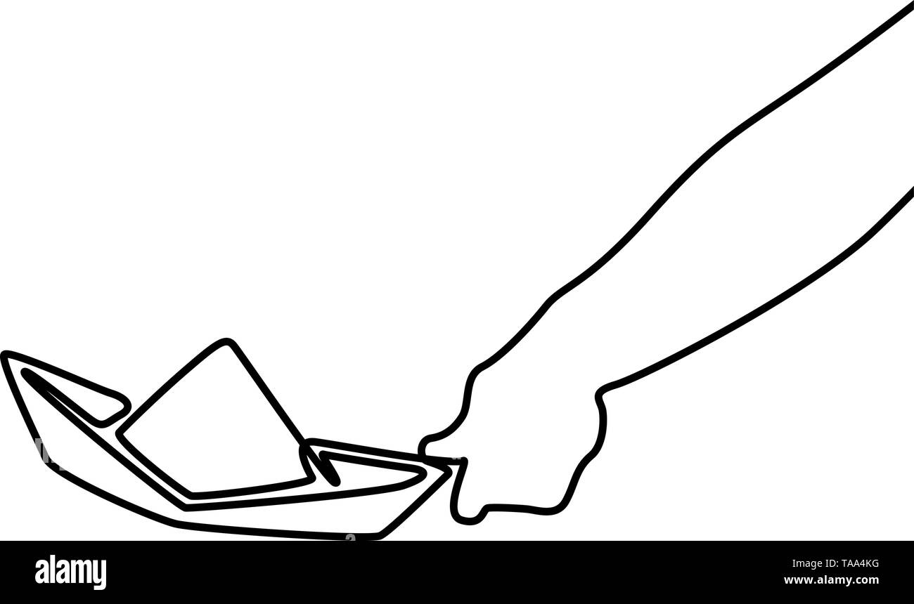 Single line drawing paper boat on white background. Vector illustration ...