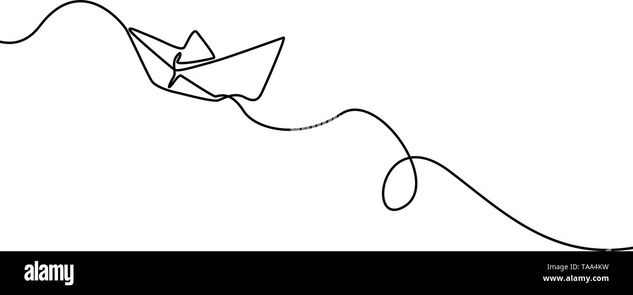 Continuous one line drawing paper boat. Vector illustration Stock ...