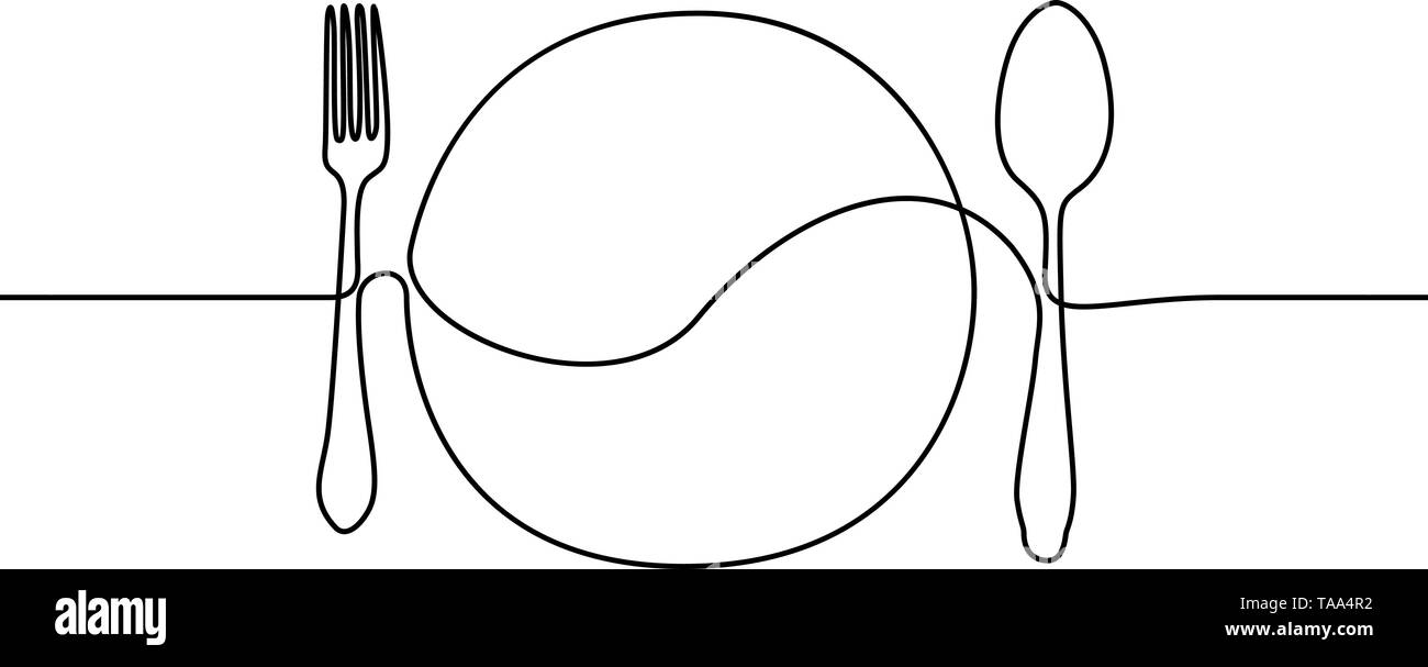 Continuous line drawing spoon Black and White Stock Photos & Images - Alamy