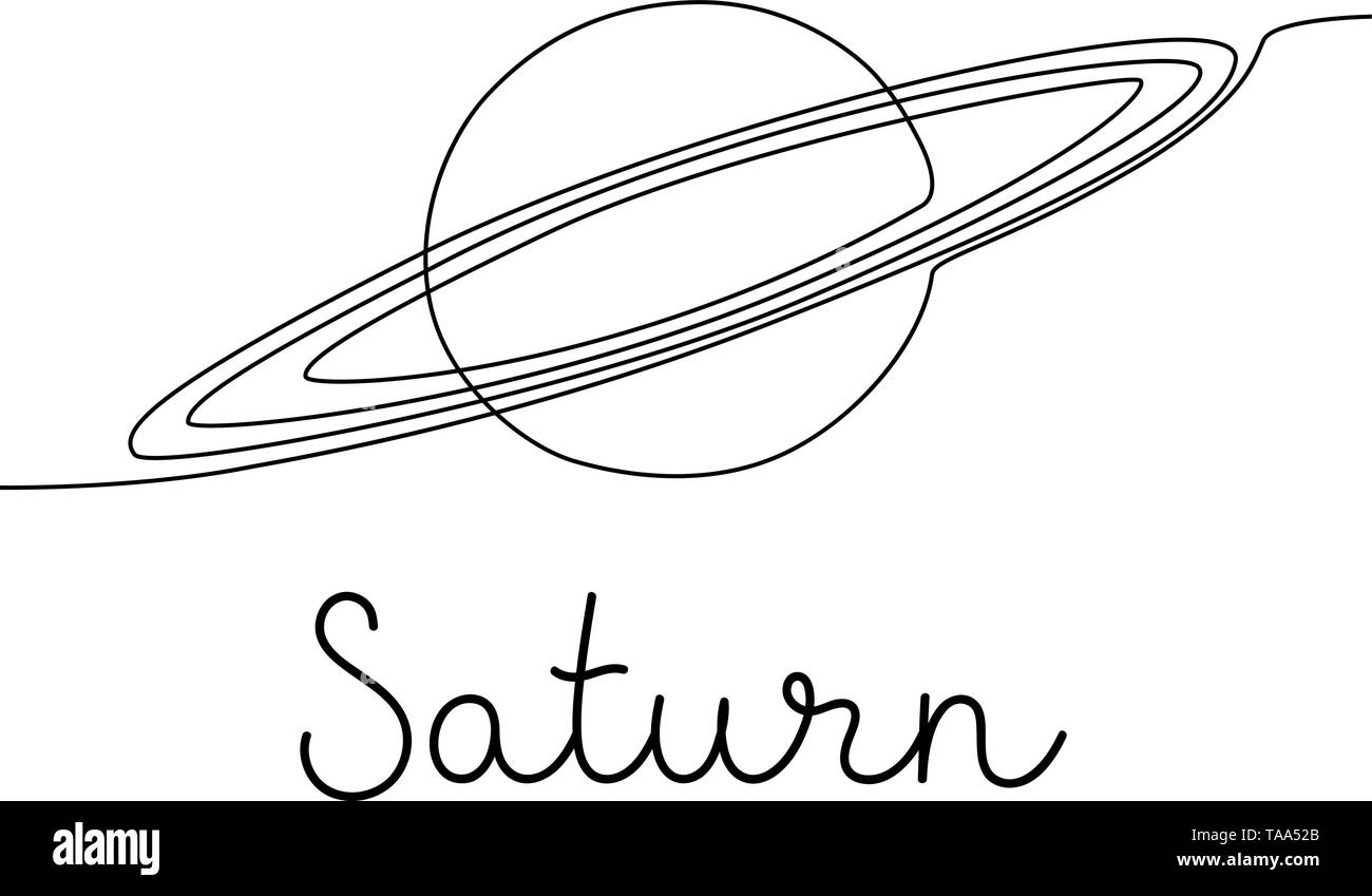 Continuous one line drawing Saturn Planet. Solar system. Vector Stock ...