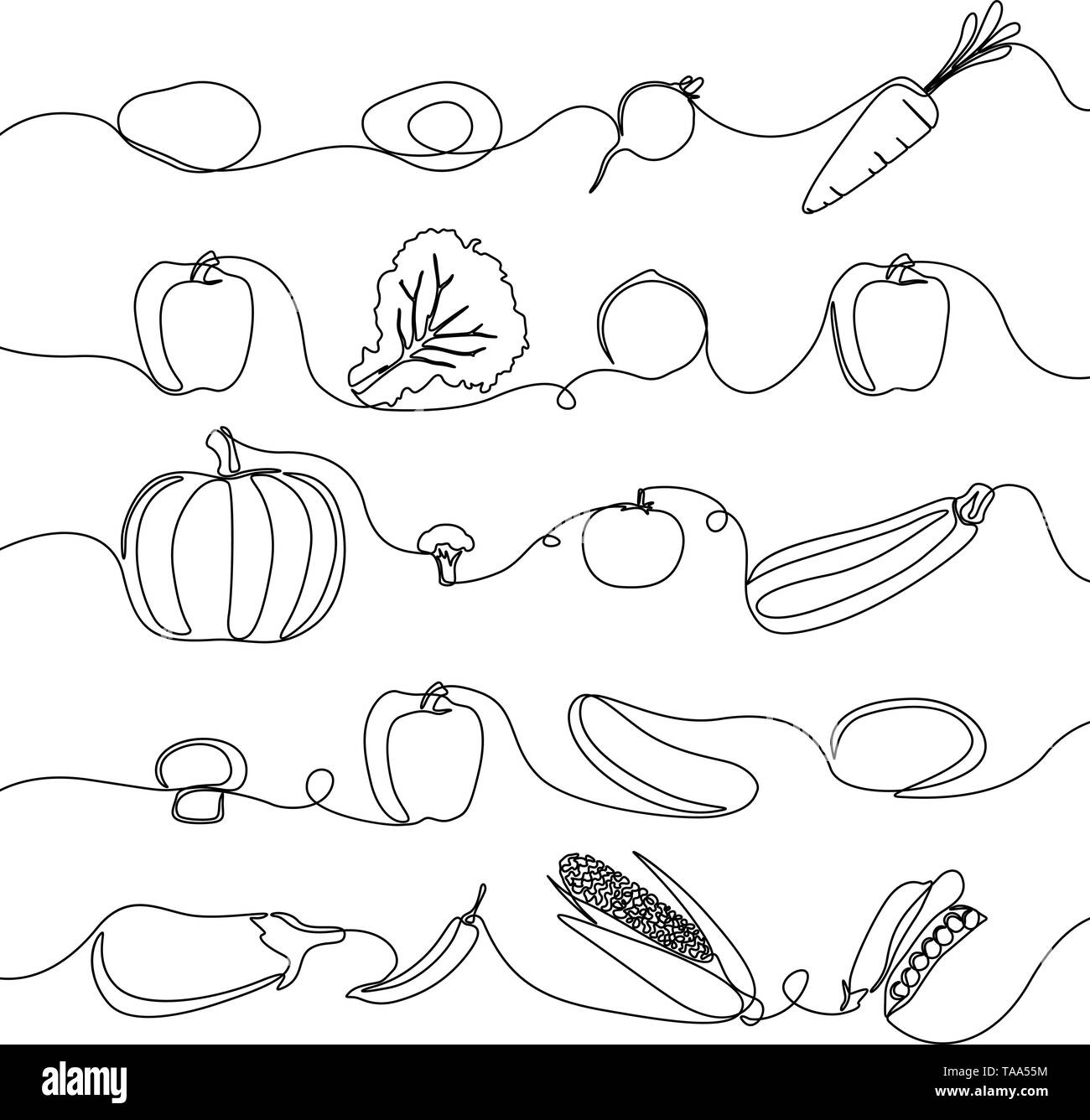 Continuous line set of vegetables, design elements for grocery. Vector ...