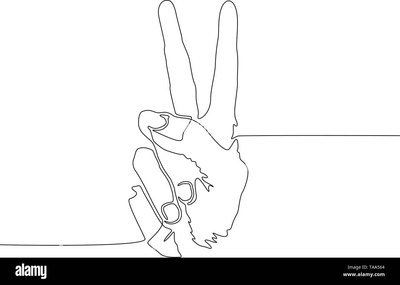 Continuous one line Peace or Victory Sign, Hand Gesture. Vector Stock ...