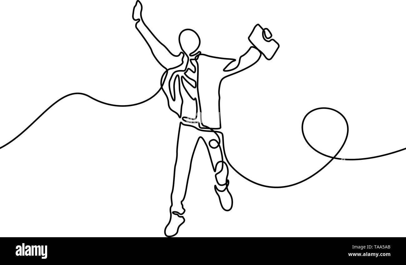 Continuous line student jumping for happy. Vector illustration Stock ...