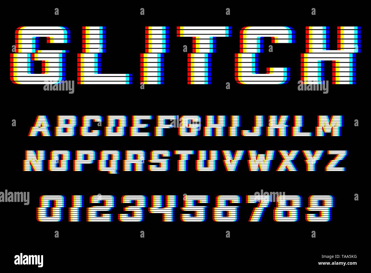 Glitch alphabet. Font with distortion effect Stock Vector Image & Art ...