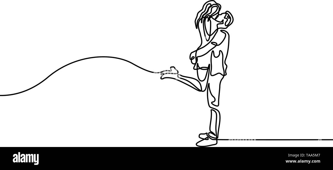 One line woman jumped into the arms of a man and kisses him Stock ...