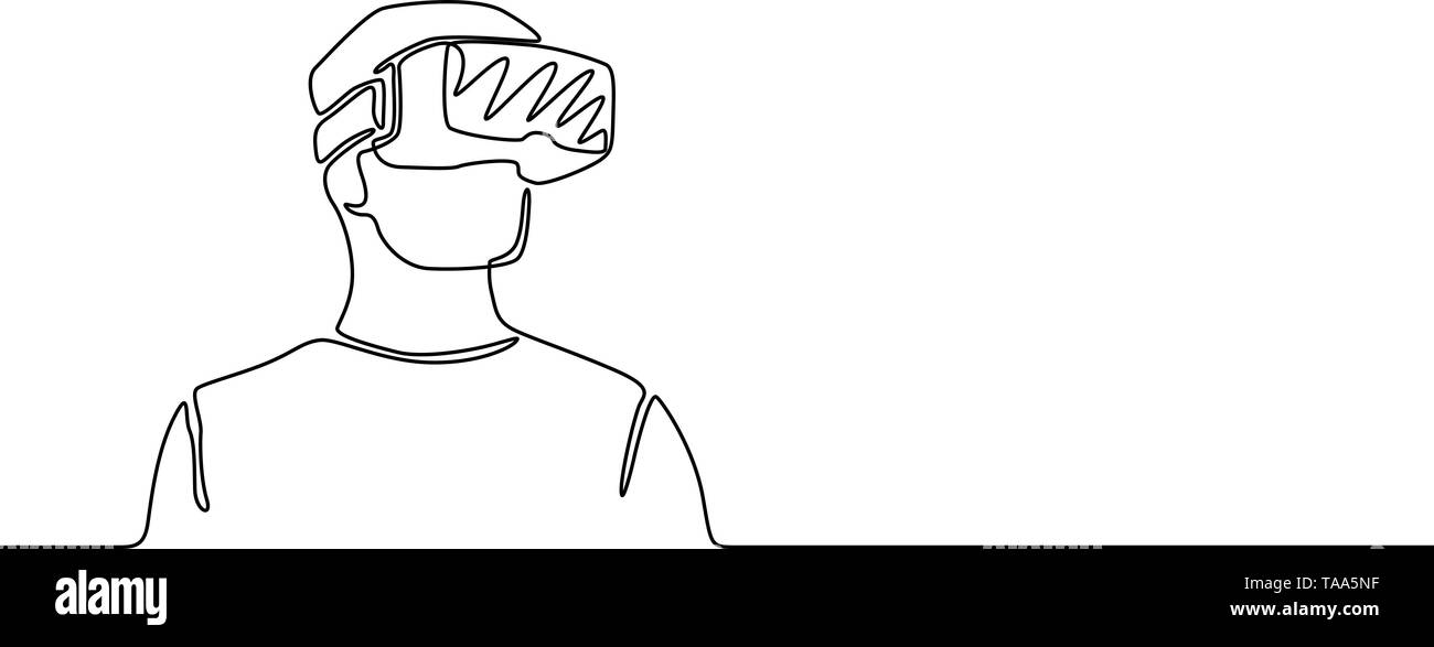 Continuous one line man with VR glasses, future concept. Vector ...