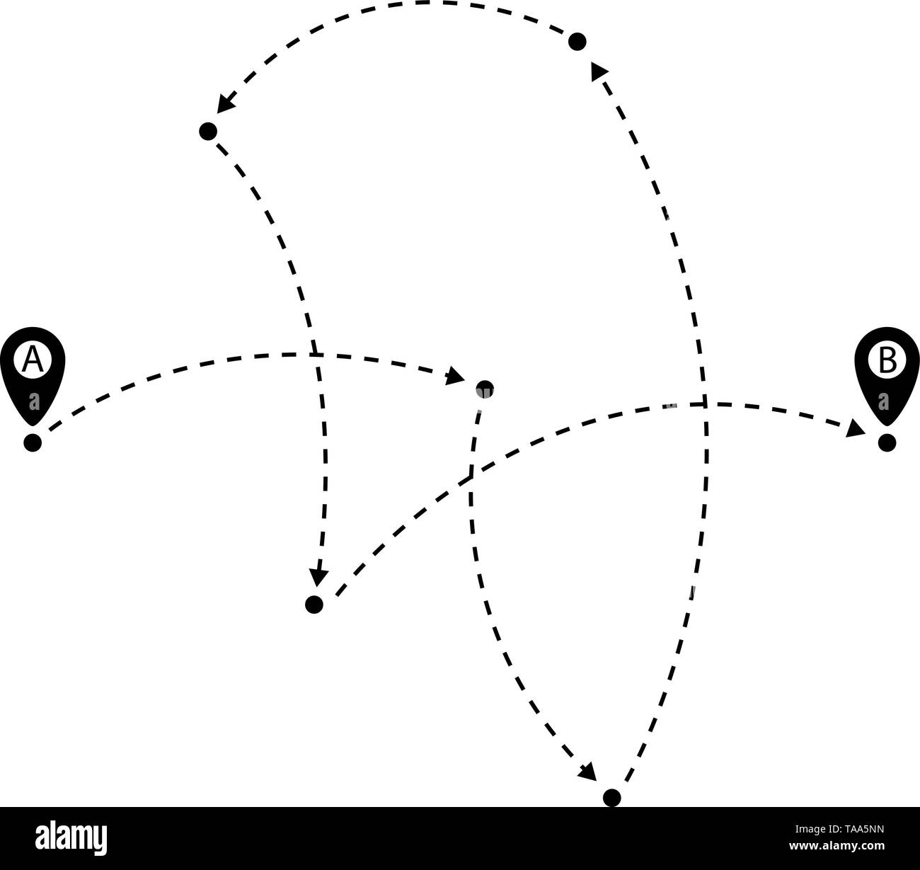 Way from A to B point, Map pins with trace. Vector illustration Stock ...