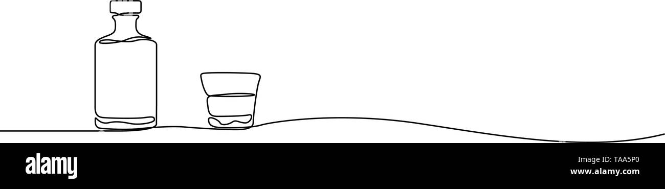 Continuous line drawing Whiskey and a glass. Vector illustration Stock ...