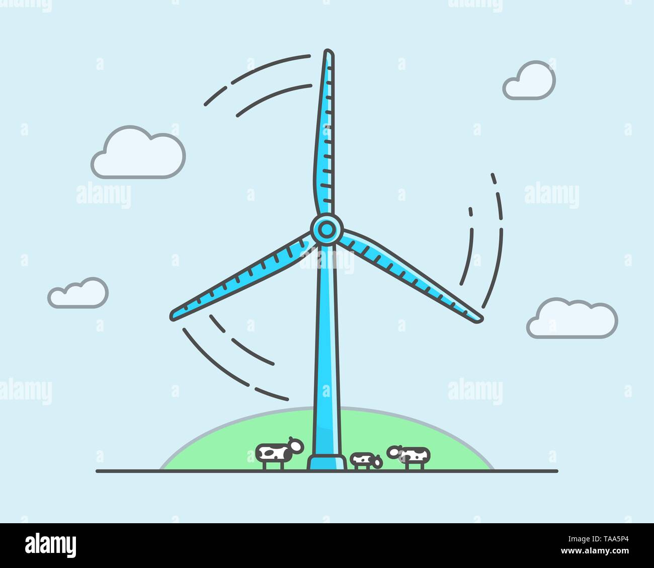 Cartoon wind turbine on light blue background, Ecology concept Stock ...