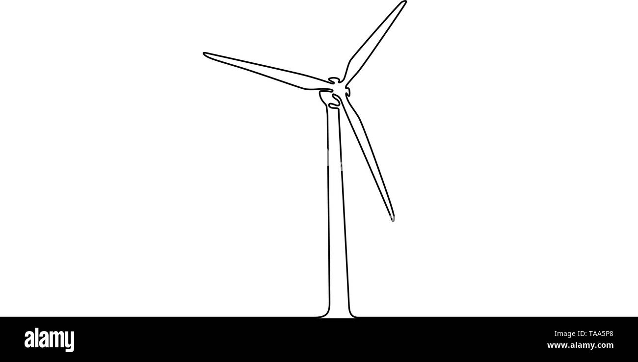 Continuous one line wind turbine. Vector illustration Stock Vector ...