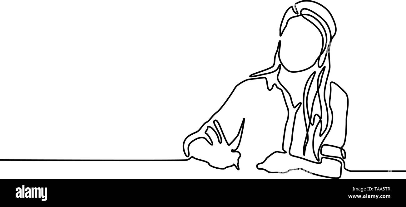 Continuous line woman writing with pen. Woman education Stock Vector ...