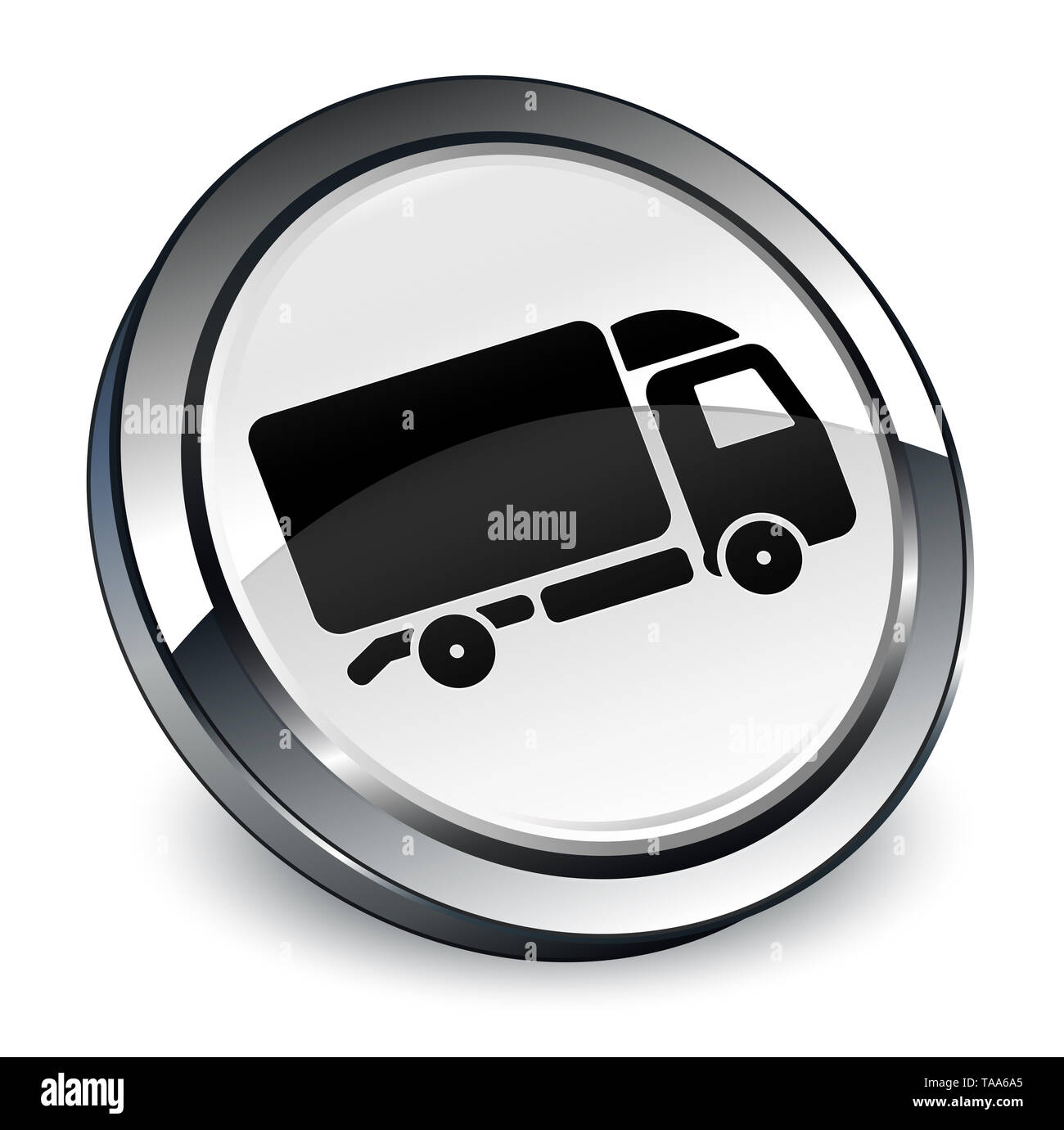 Truck icon isolated on 3d white round button abstract illustration ...