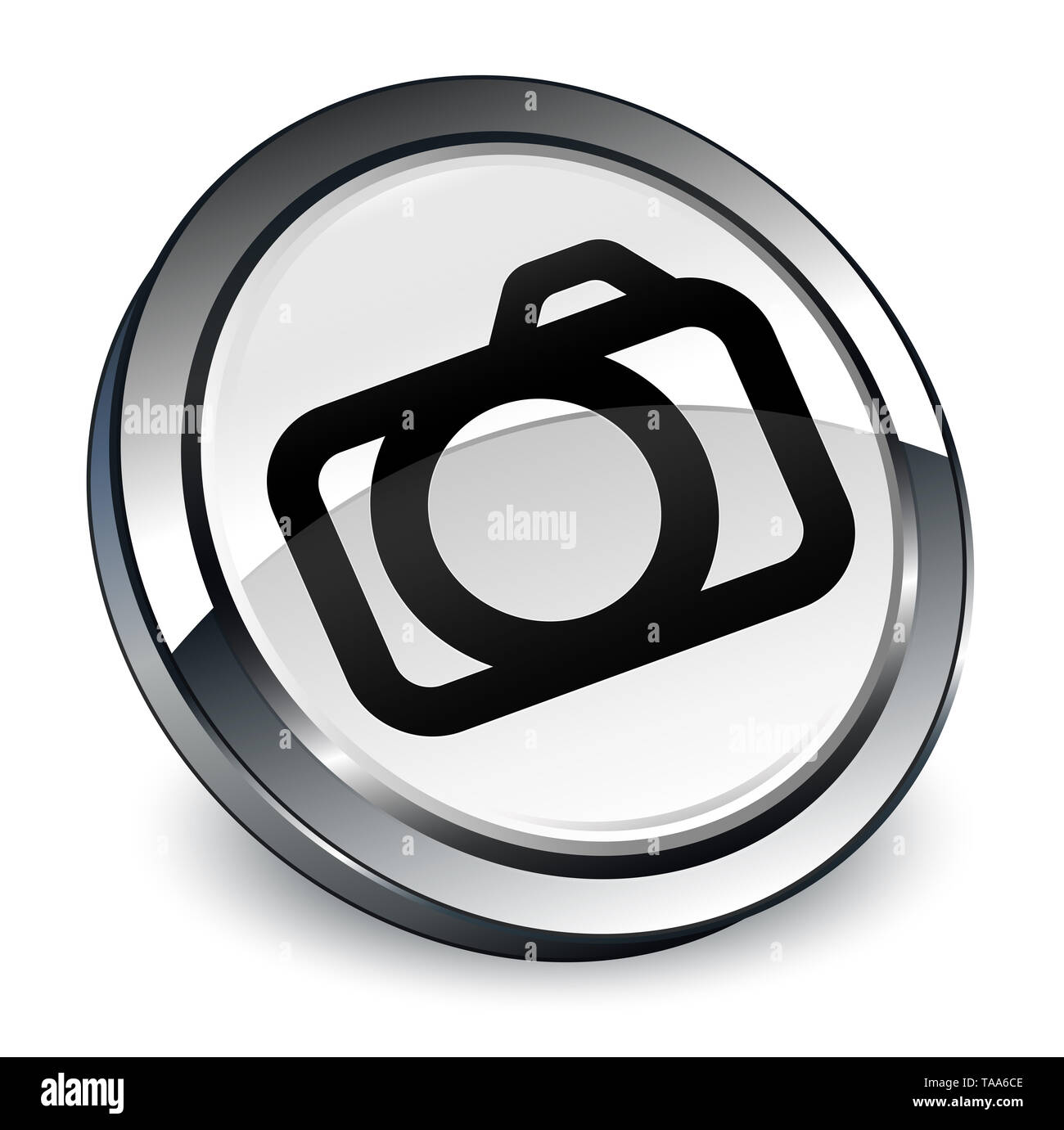 Camera icon isolated on 3d white round button abstract illustration ...