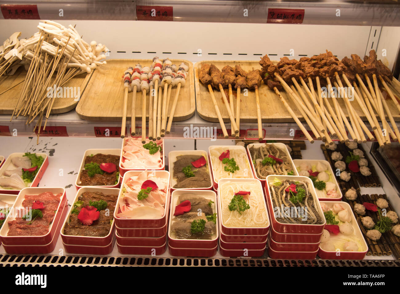Interior of a restaurant at the food market in Chengdu, Sichuan, China ...